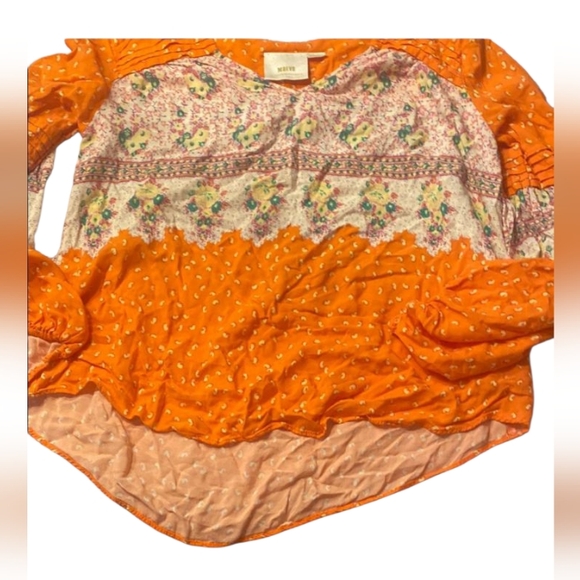 Maeve | Tops | Maeve Orange Graphic Asymmetrical Blouse | Poshmark